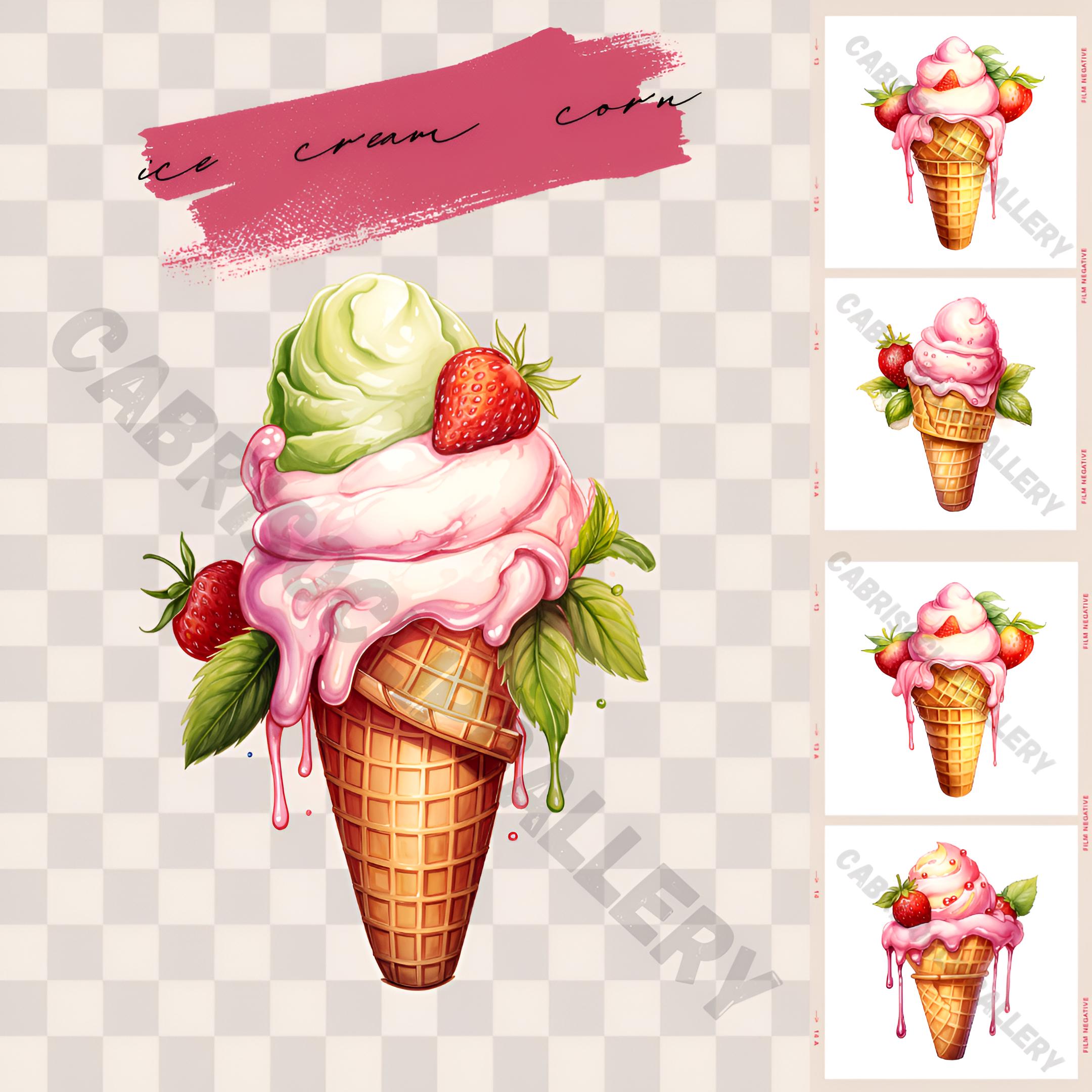 Ice Cream Watercolor Clipart, Dessert Png Graphics, Ong Sweets, Sticker ...