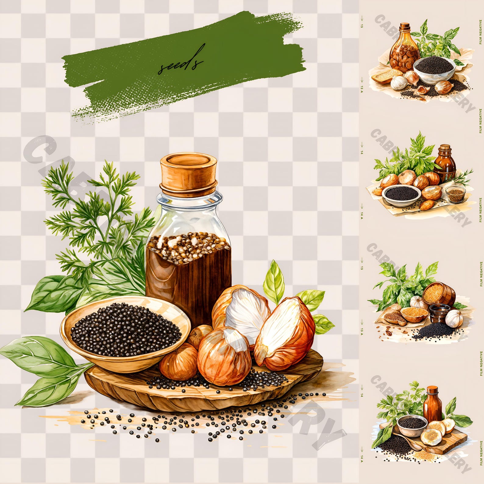 Watercolor Seeds Clipart, Healthy Food Ingredients, Menu Printables ...