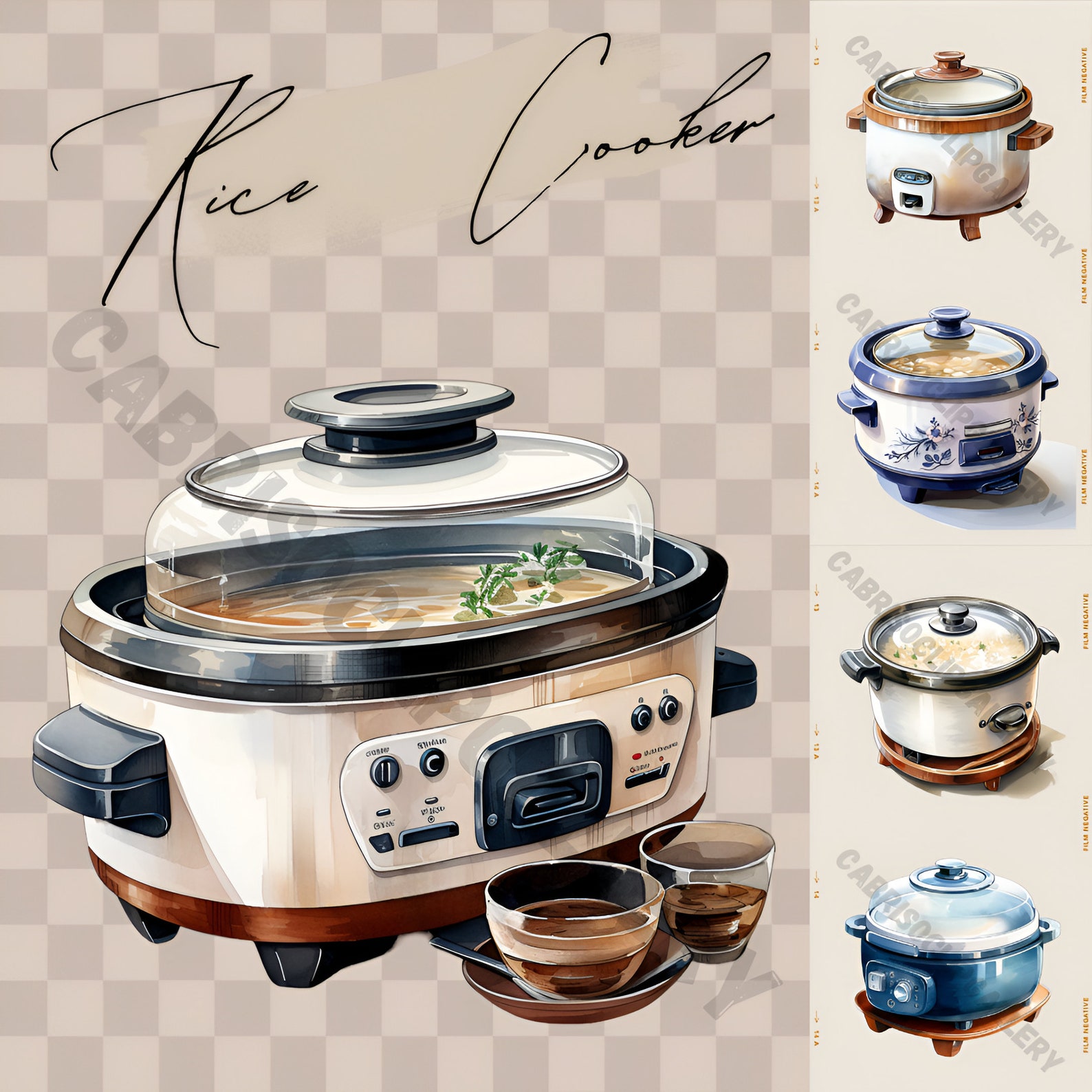 Kitchen Decor, Rice Cooker Watercolor Clipart, Rice Cooker Png Graphics ...