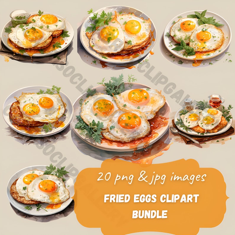 Watercolor | Ghibli | Fried Egg Clipart | Food Clipart Bundle ...