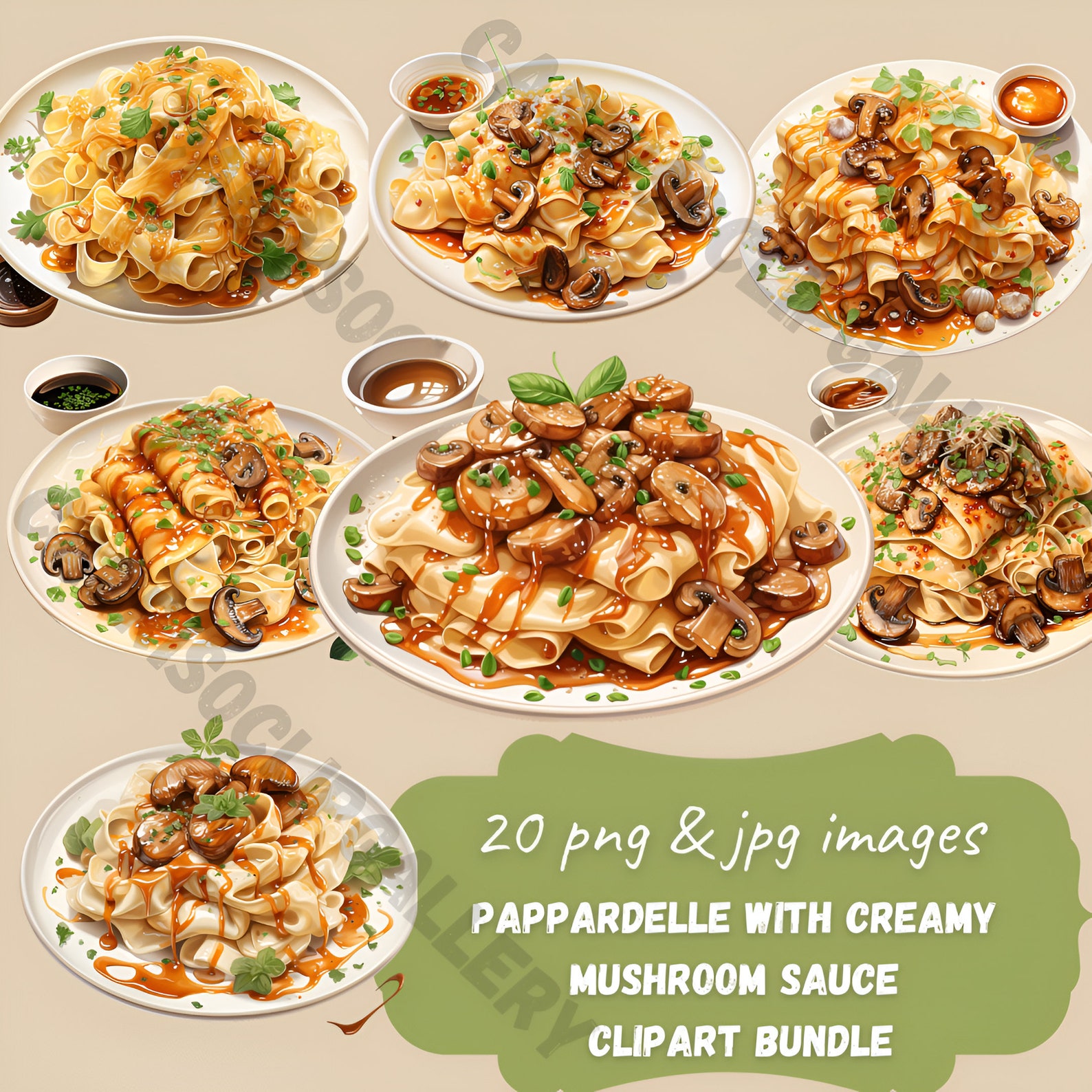 Food, Pasta Watercolor Clipart, Pasta Png Graphics, Pappardelle With ...