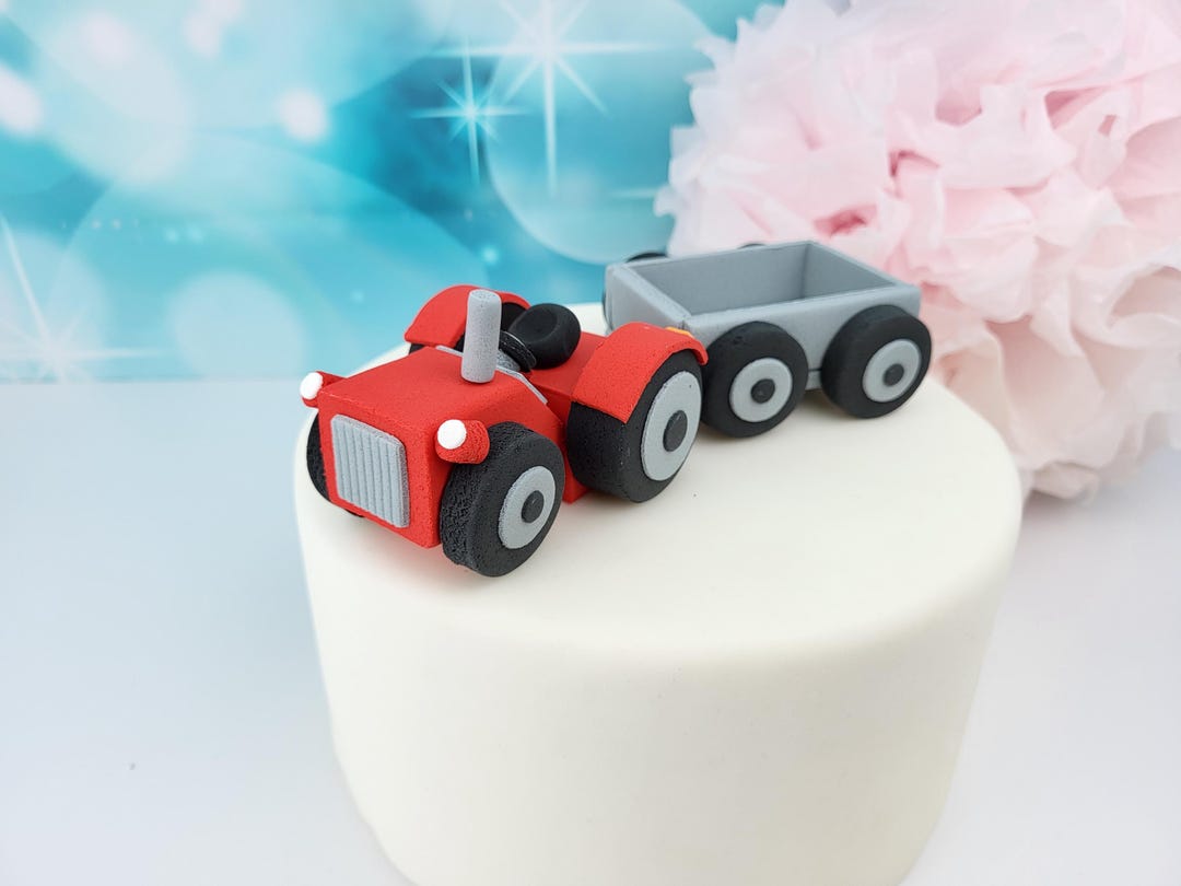 Tractor Cake Topper With Trailer – Hand-modeled Fondant Figure – Farm ...