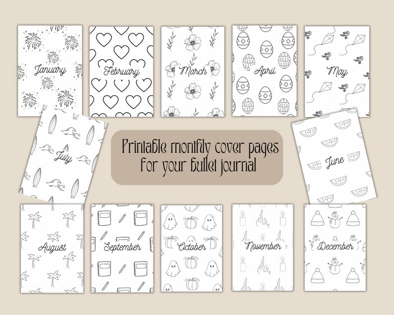 12 Monthly Cover Pages, A5 A4 US Letter Journal Monthly Title Page ...