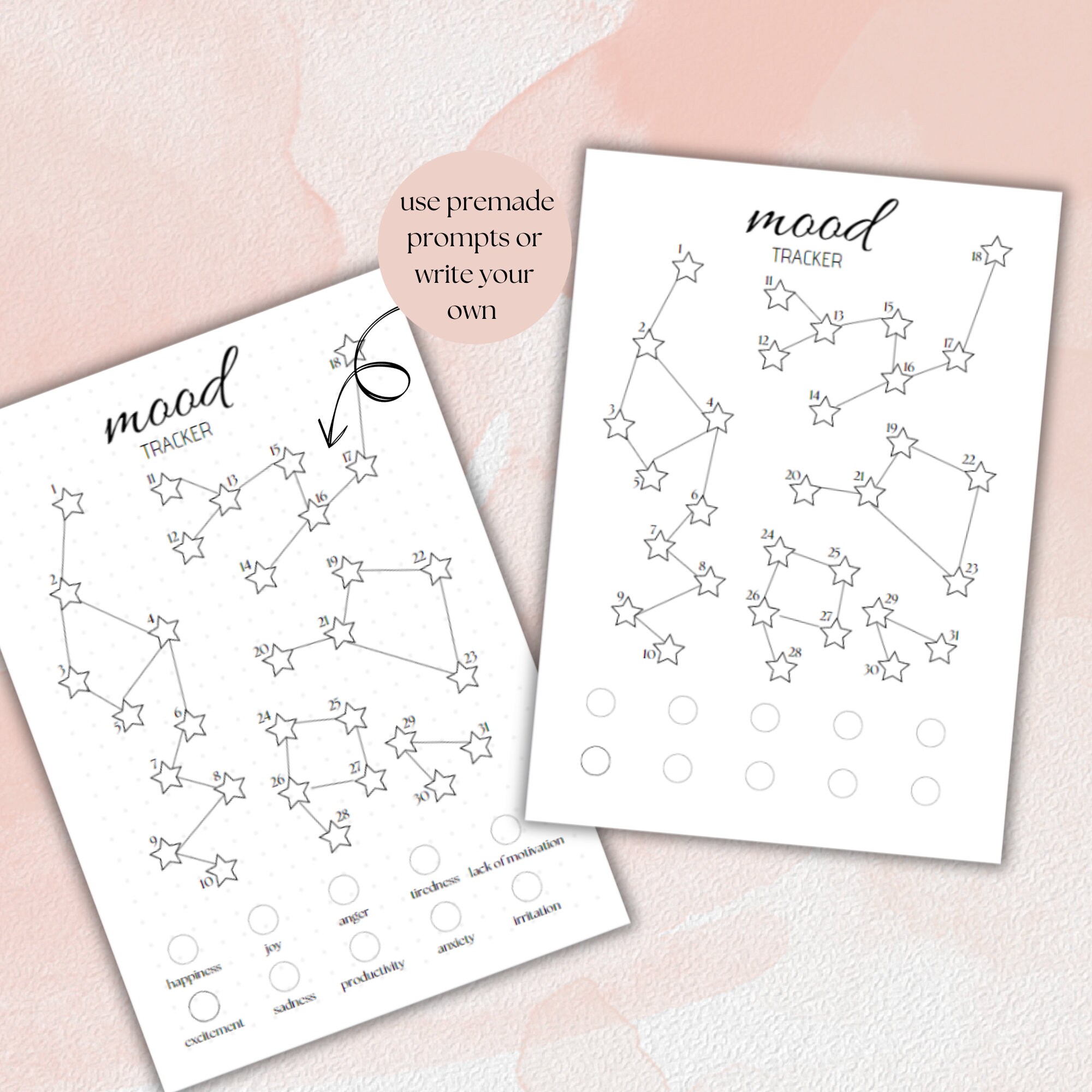 Stars Mood Tracker Printable, Mental Health Tracker, Mood Track Bullet ...