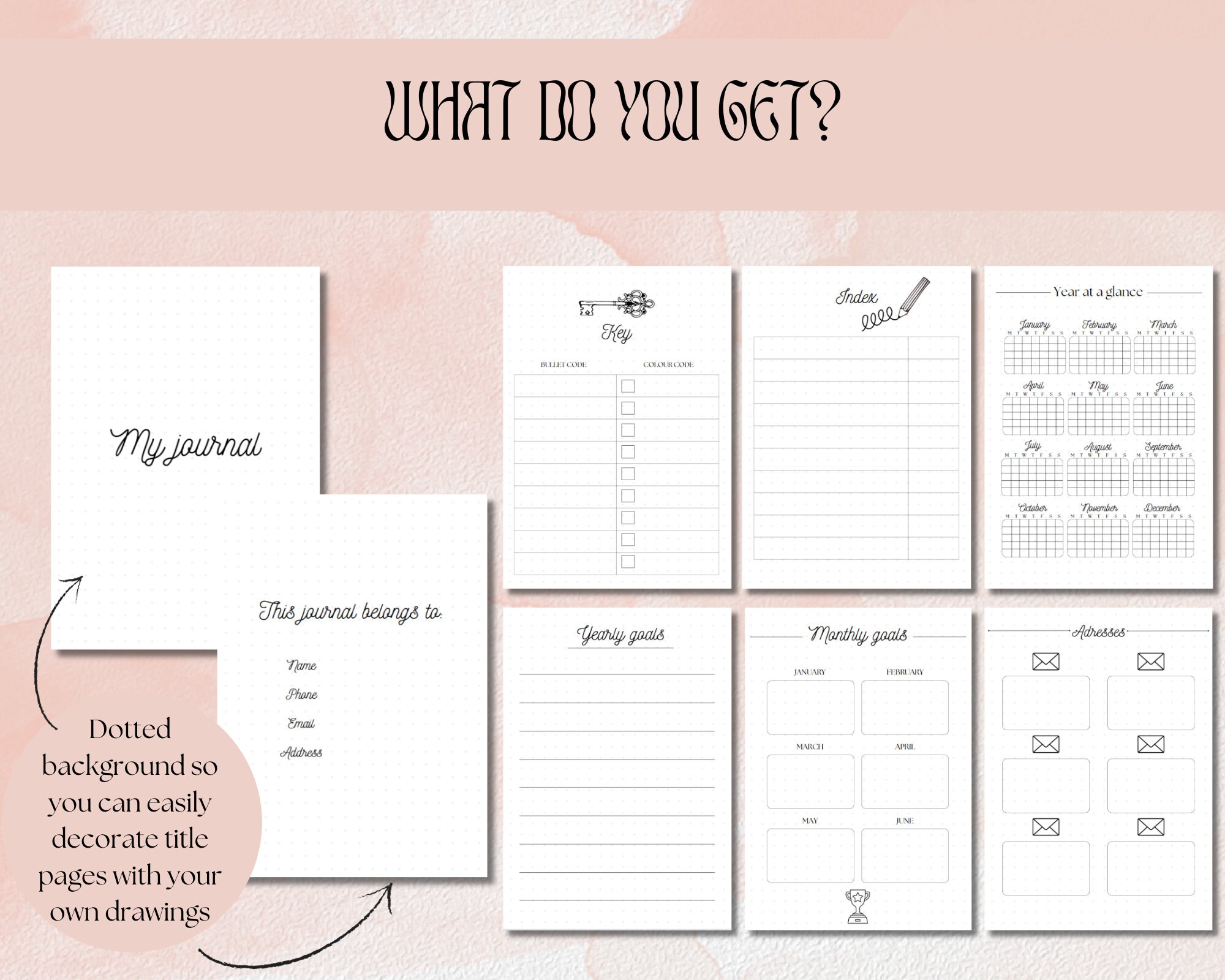 Printable Bullet Journal Planner Paper Bundle Bullet Journal Cover Page ...