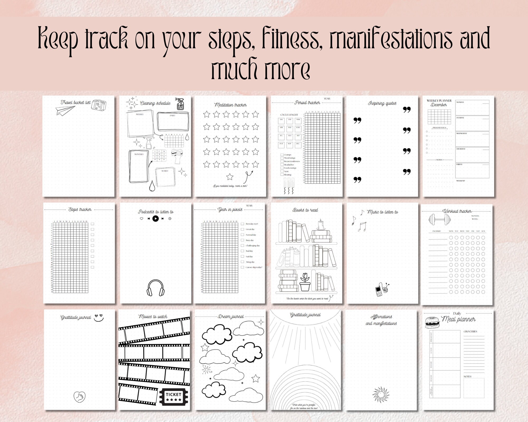 Printable Bullet Journal Planner Paper Bundle Bullet Journal Cover Page ...