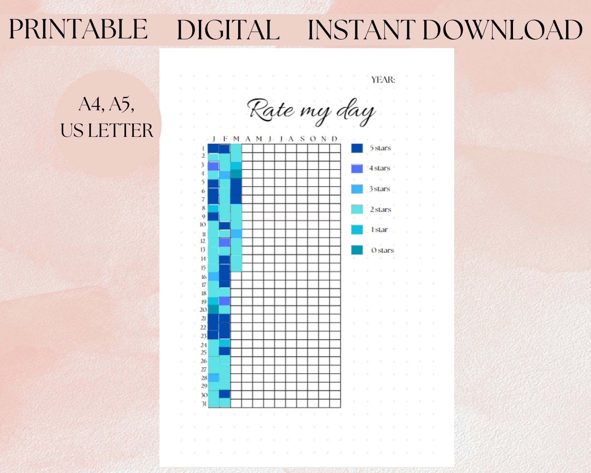 Rate My Day - Journal Page - Printable Tracker - Daily Tracker - Daily ...