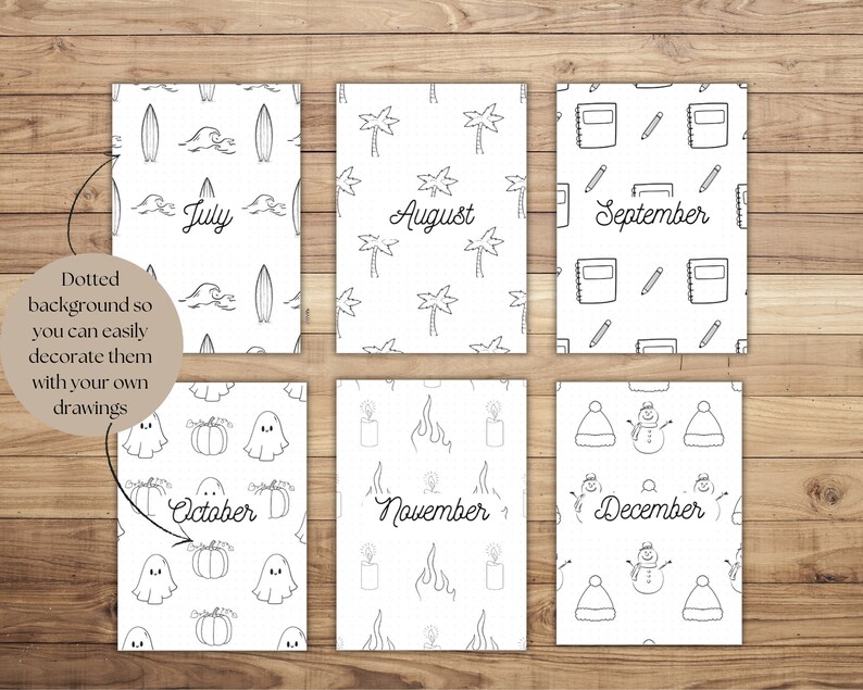 12 Monthly Cover Pages, A5 A4 US Letter Journal Monthly Title Page ...