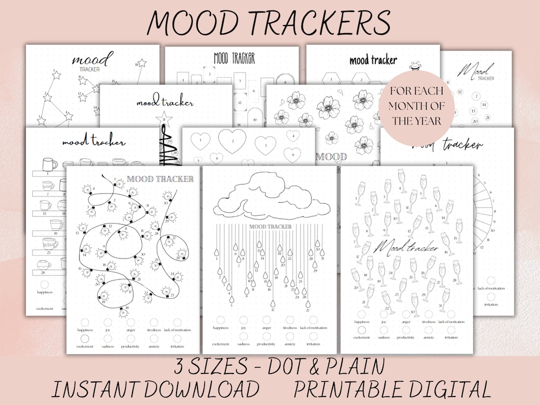 Monthly Mood Tracker Printable, Mental Health Trackers, Mood Journal ...