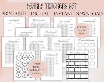 Printable Yearly Bullet Journal Bujo Spread US Letter Size Daily Weekly ...