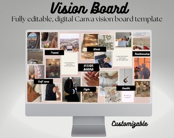 Digital Vision Board Wallpaper Template Canva, Editable Digital Vision ...