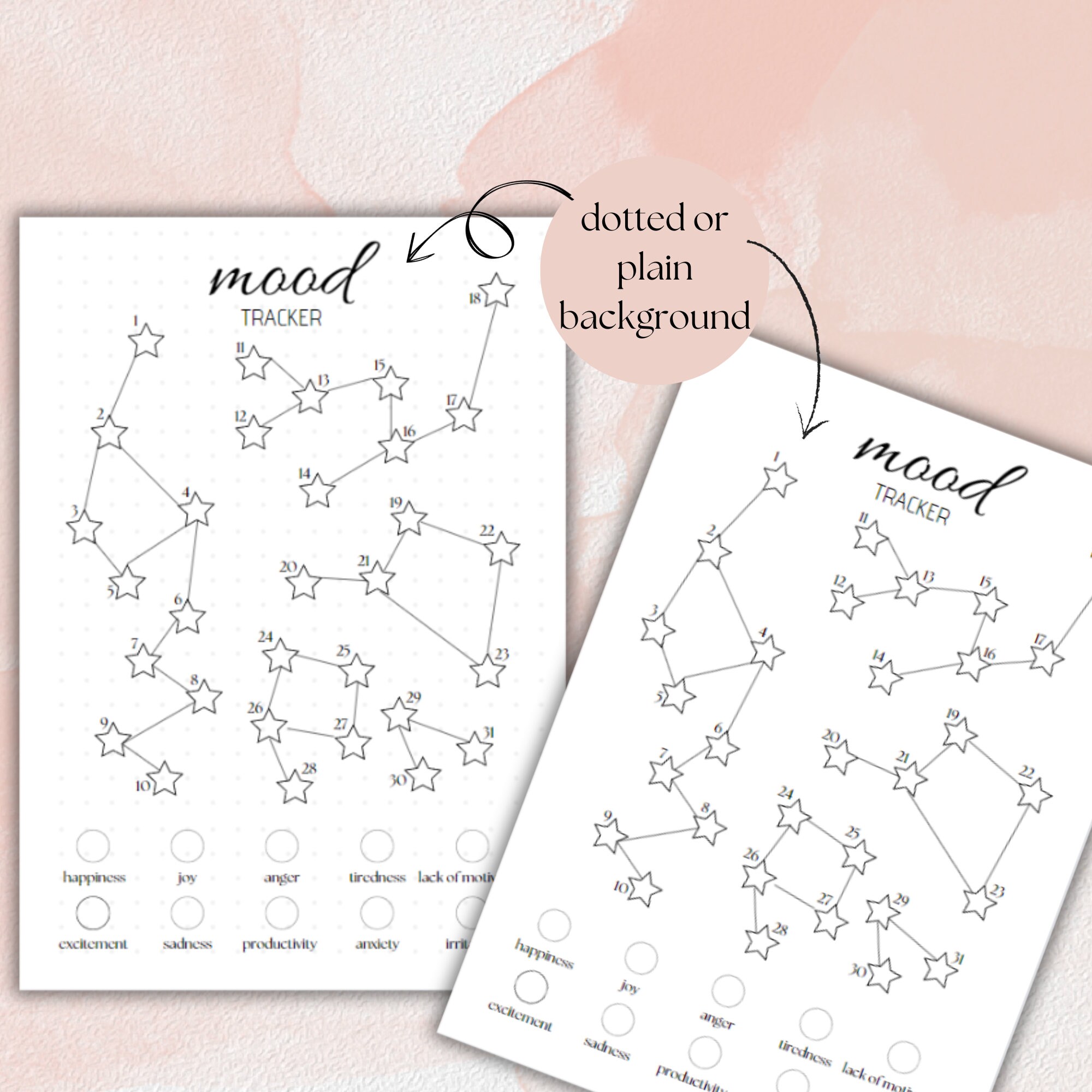 Stars Mood Tracker Printable, Mental Health Tracker, Mood Track Bullet ...
