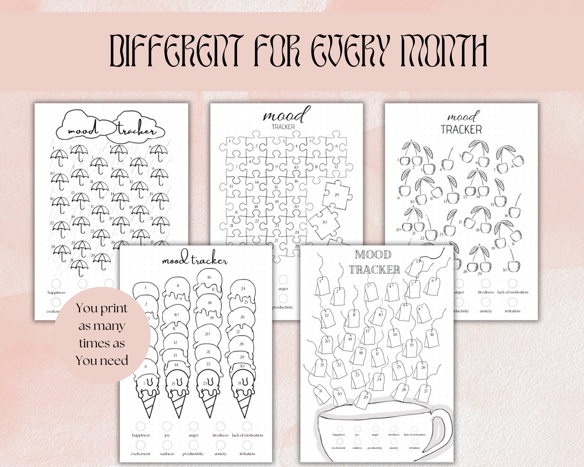 Daily Mood Tracker Printable Mood Printable Tracker Mental Health Mood ...