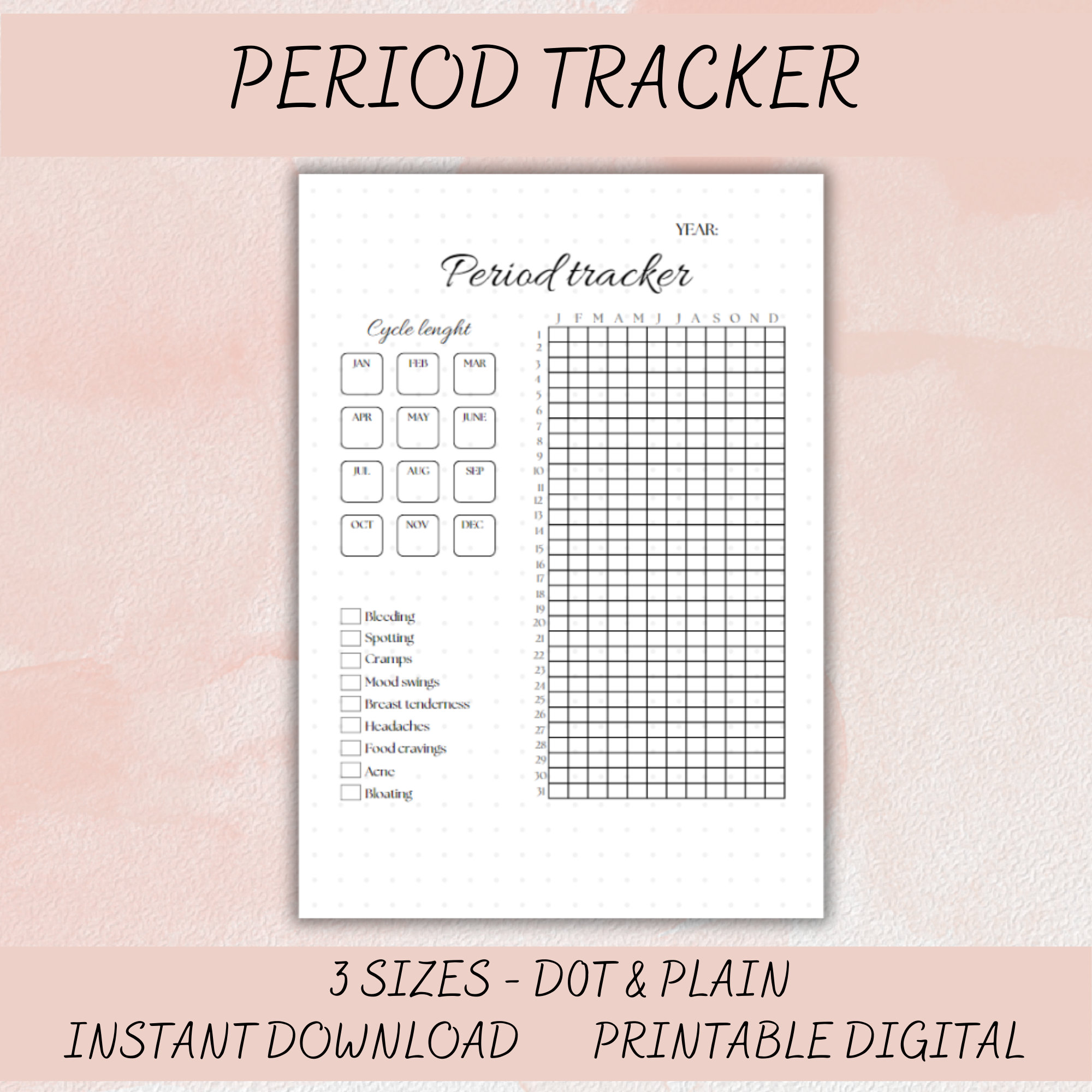 Period Tracker Printable Period Tracker Journal Menstrual Cycle Tarcker ...