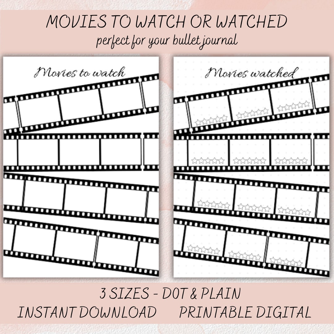 Movie Watching Journal Tracker, Printable Movie List, Movie Log ...
