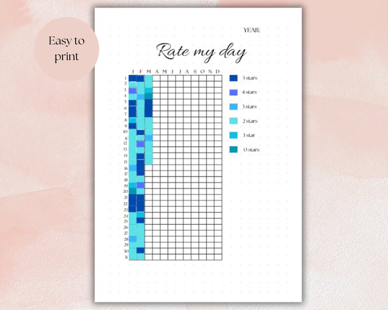 Rate My Day Journal Page Printable Tracker Daily Tracker Daily Mood ...