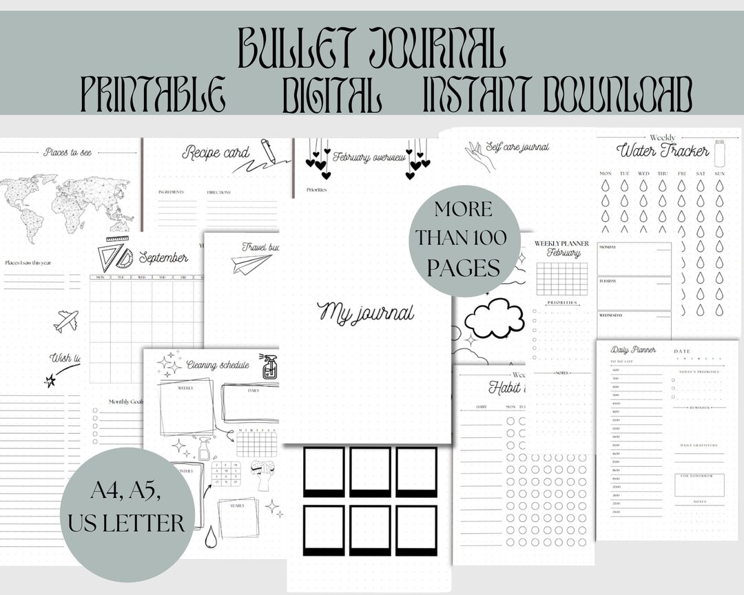 Bullet Journal Printable Template Set, Undated Printable Bullet Journal ...