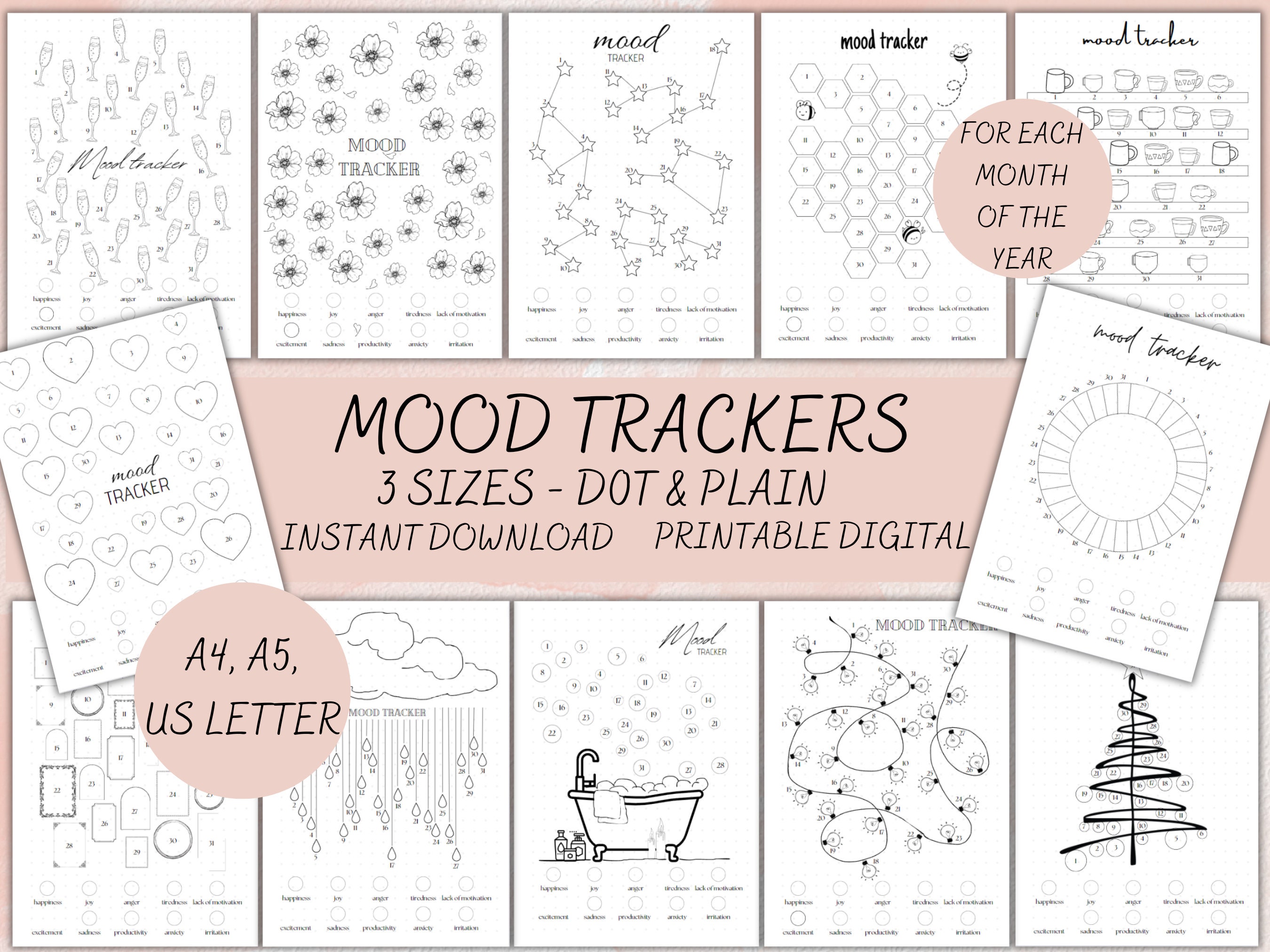 Mood Tracker Pages Bullet Journal Kit Mood Journal Mood Tracker Journal ...