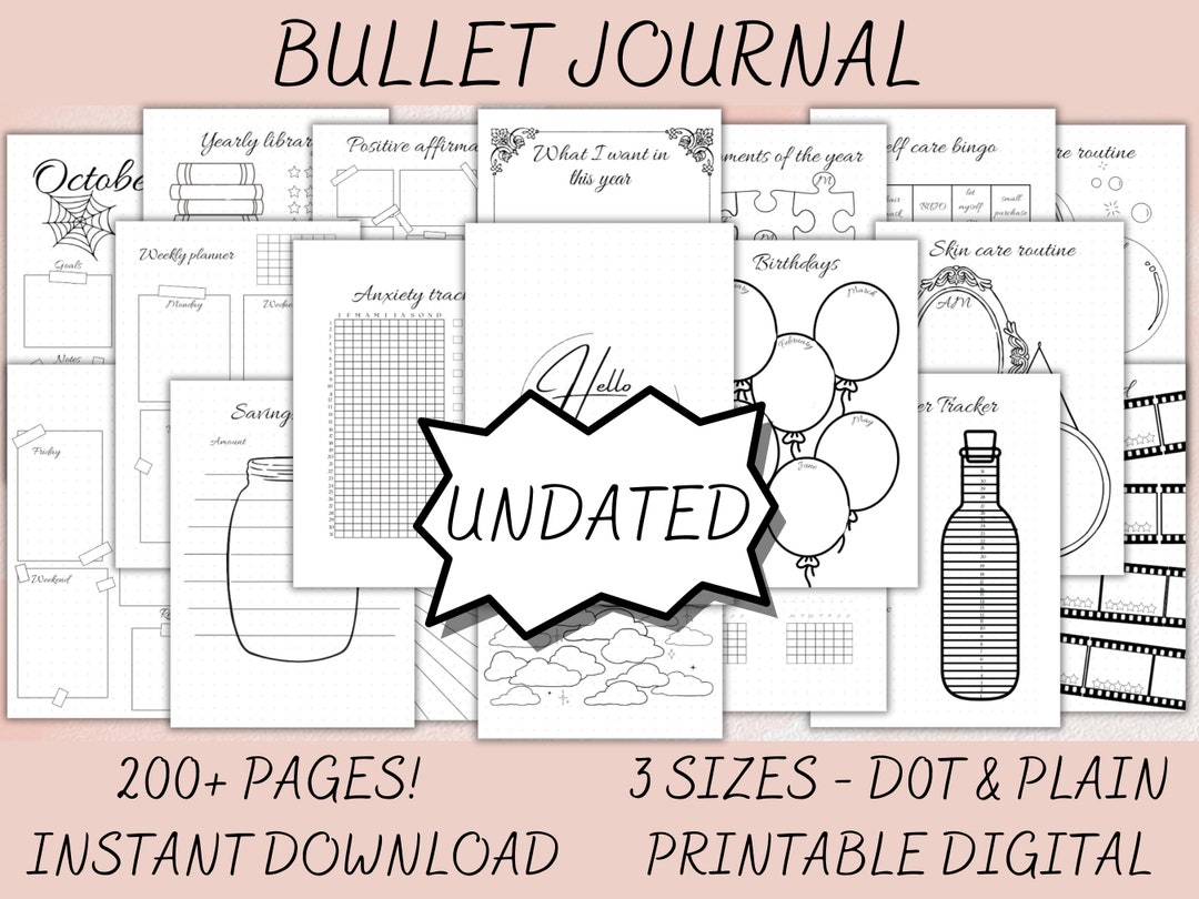Bullet Journal Printable Template Set, Bullet Journal Page Bundle ...