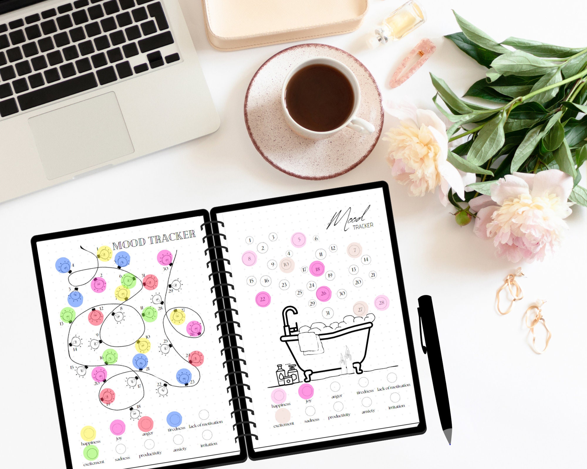 Suivi de l'humeur mensuel à imprimer, trackers de santé mentale ...