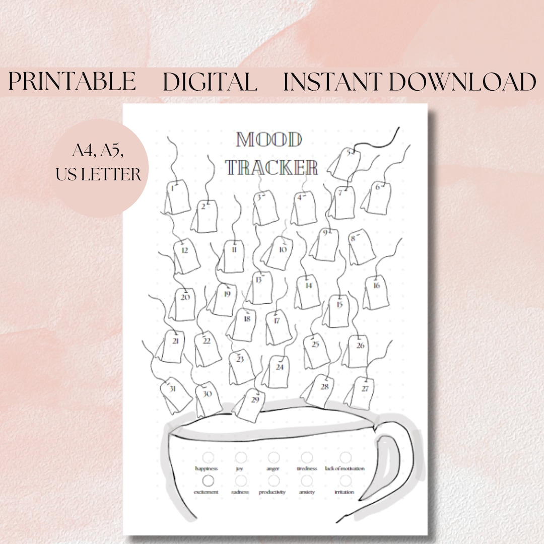 Tea Mood Tracker Printable, Mental Health Tracker, Mood Tracker Journal ...
