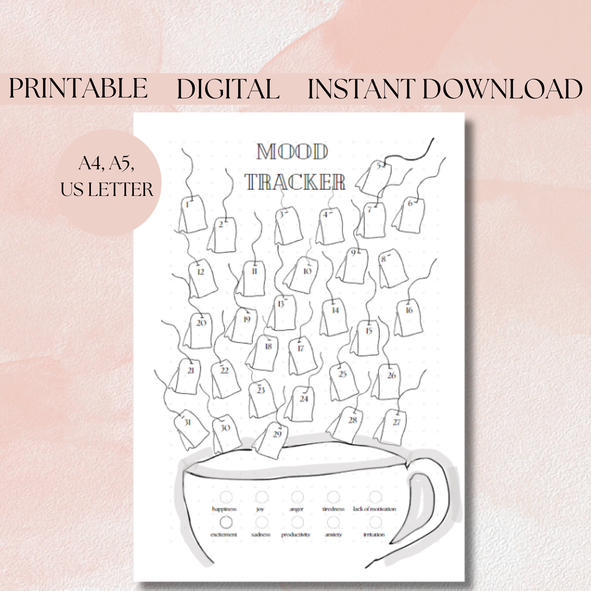 Tea Mood Tracker Printable, Mental Health Tracker, Mood Tracker Journal ...