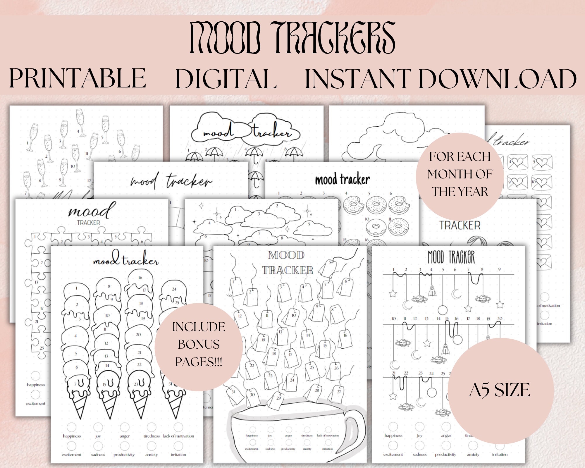 Daily Mood Tracker Printable Mood Printable Tracker Mental Health Mood ...