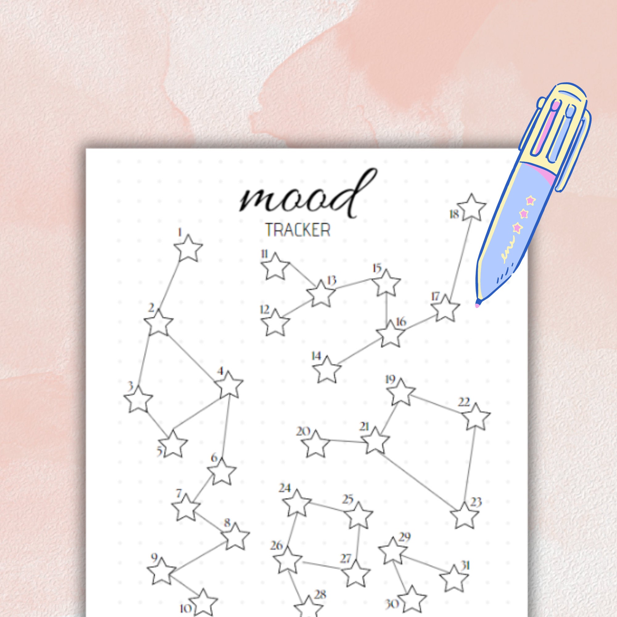 Stars Mood Tracker Printable, Mental Health Tracker, Mood Track Bullet ...