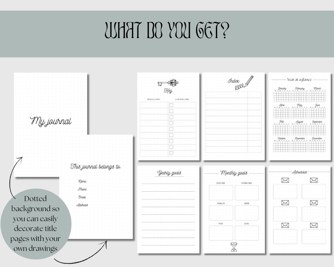 Bullet Journal Printable Template Set, Undated Printable Bullet Journal ...