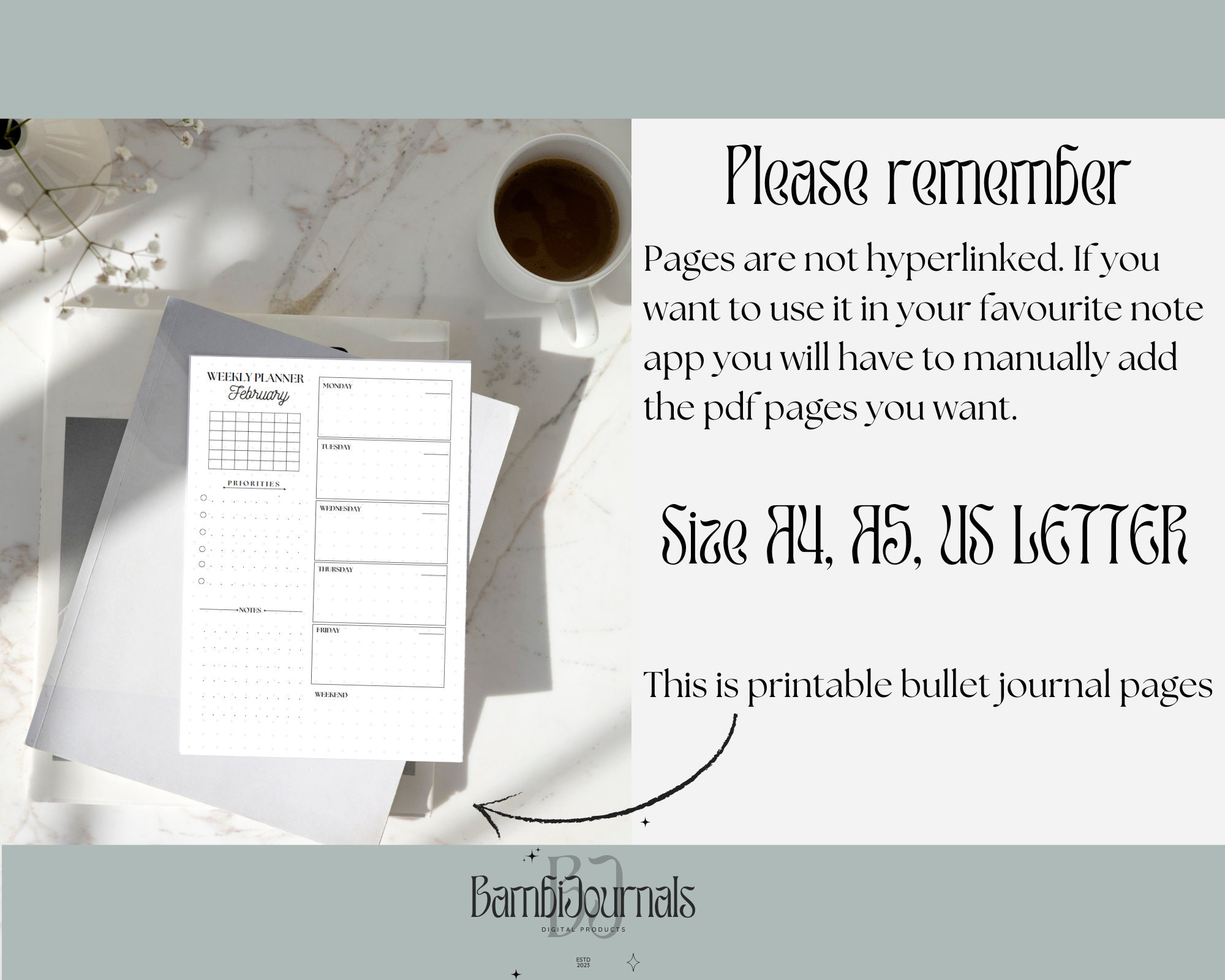 Bullet Journal Printable Template Set, Undated Printable Bullet Journal ...