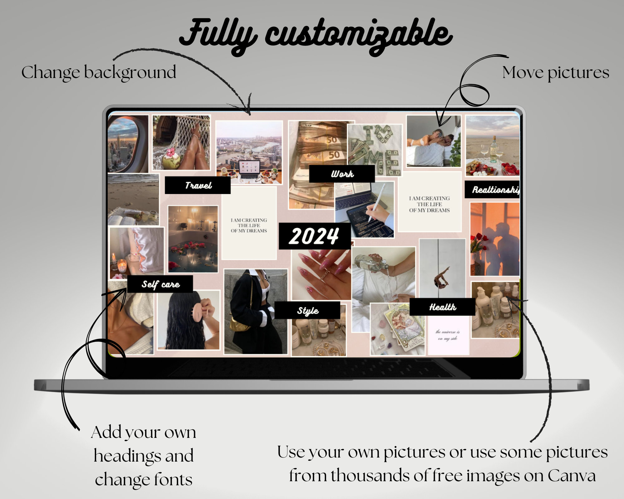 2024 Vision Board Template Manifestation Dream Board Canva Template ...