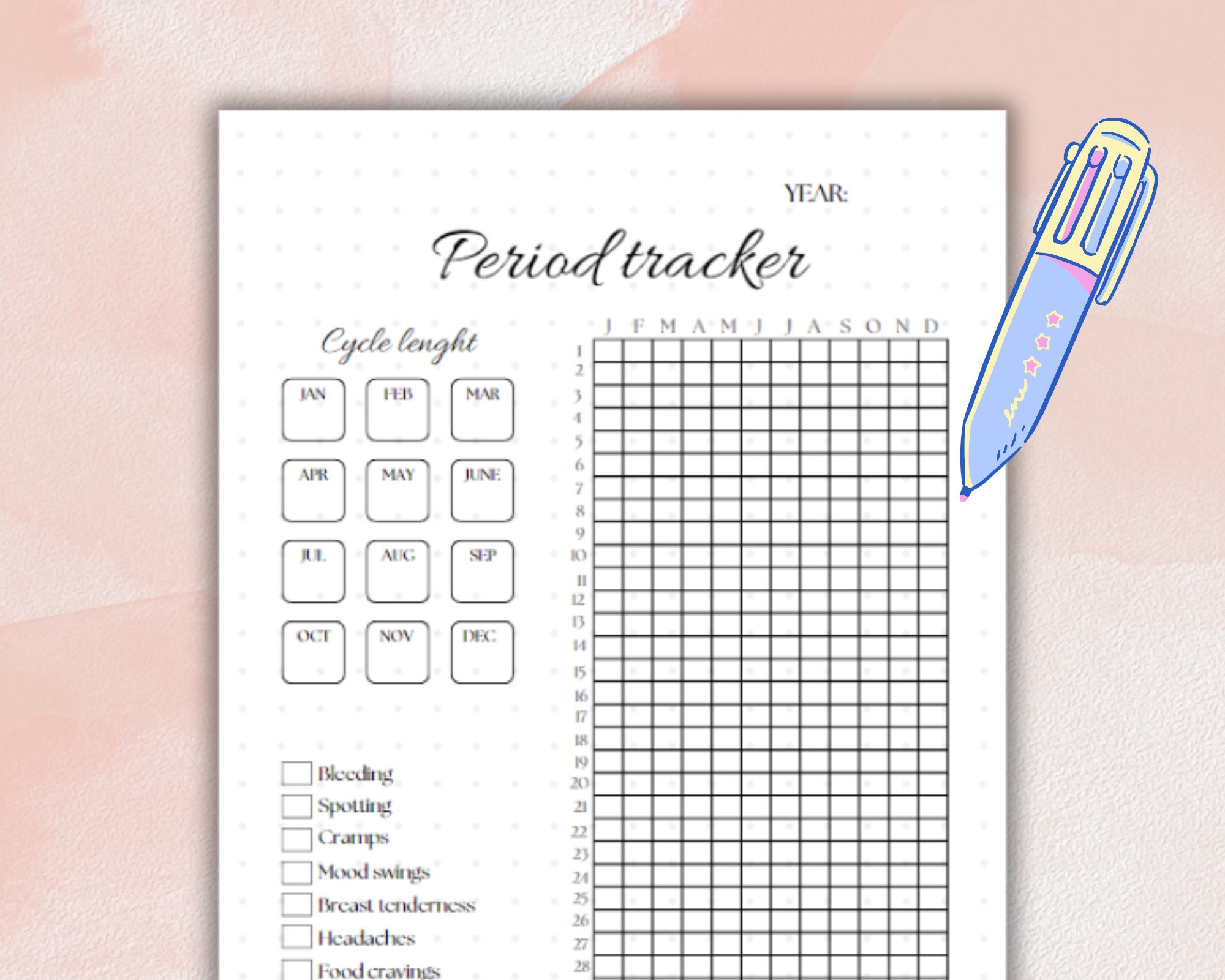 Period Tracker Printable Period Tracker Journal Menstrual Cycle Tarcker ...