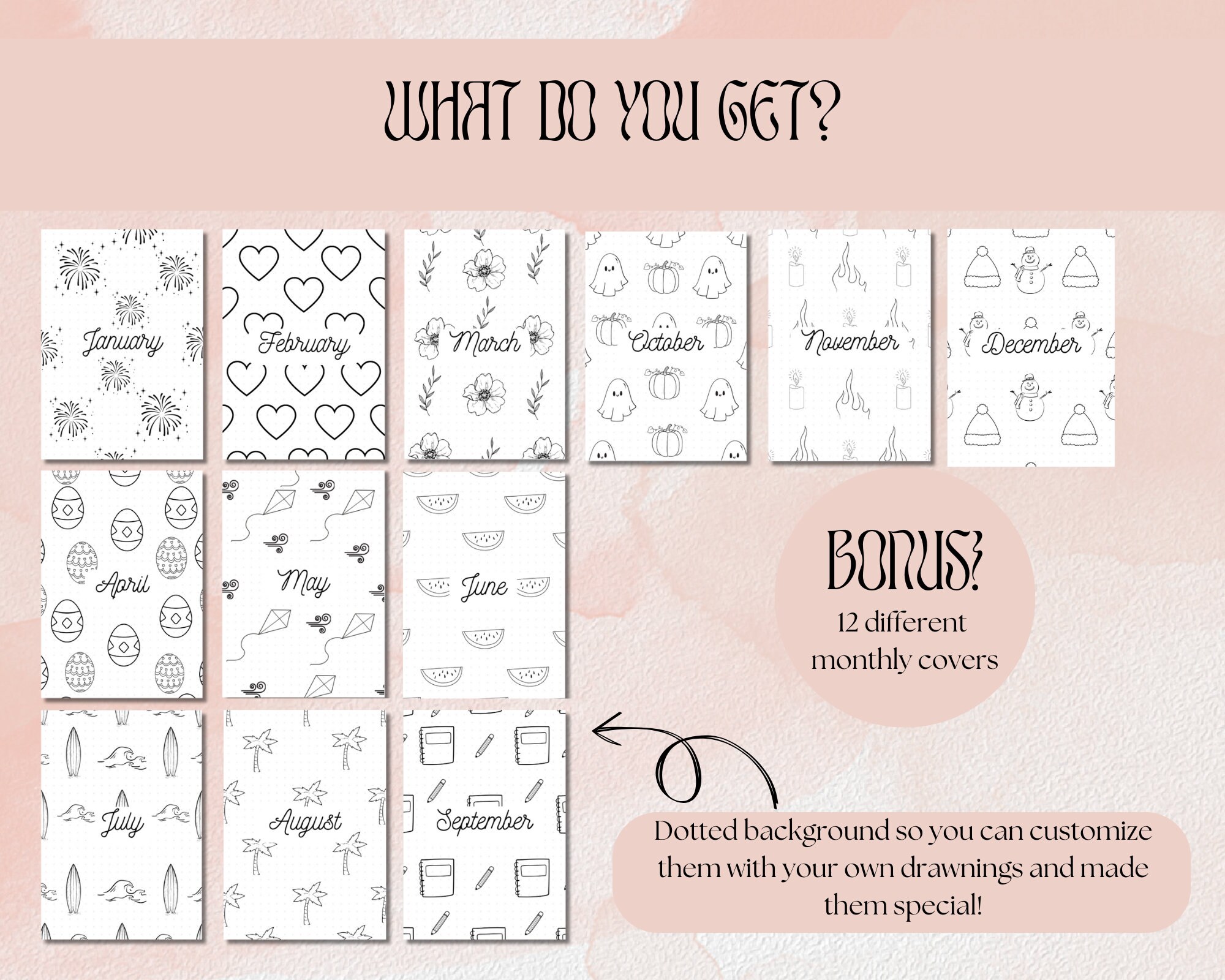 Printable Bullet Journal Planner Paper Bundle Bullet Journal Cover Page ...