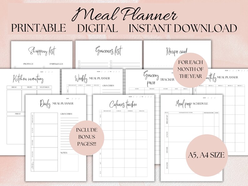 Meal Planner Printable, Weekly Meal Planner, Grocery List Printable ...
