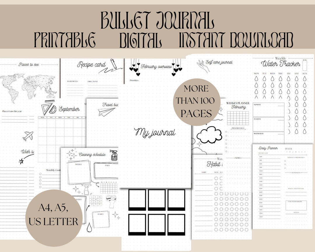 Bullet Journal Printables, Bullet Journal Bundle, Trackers, A4 A5 ...