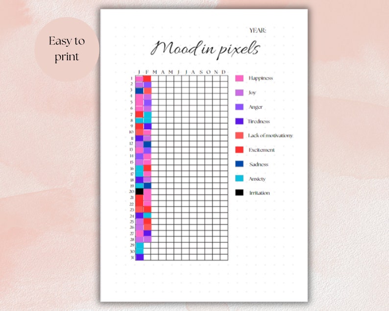 Mood in Pixels A4 A5 US Letter Printable Tracker Daily Tracker Daily ...