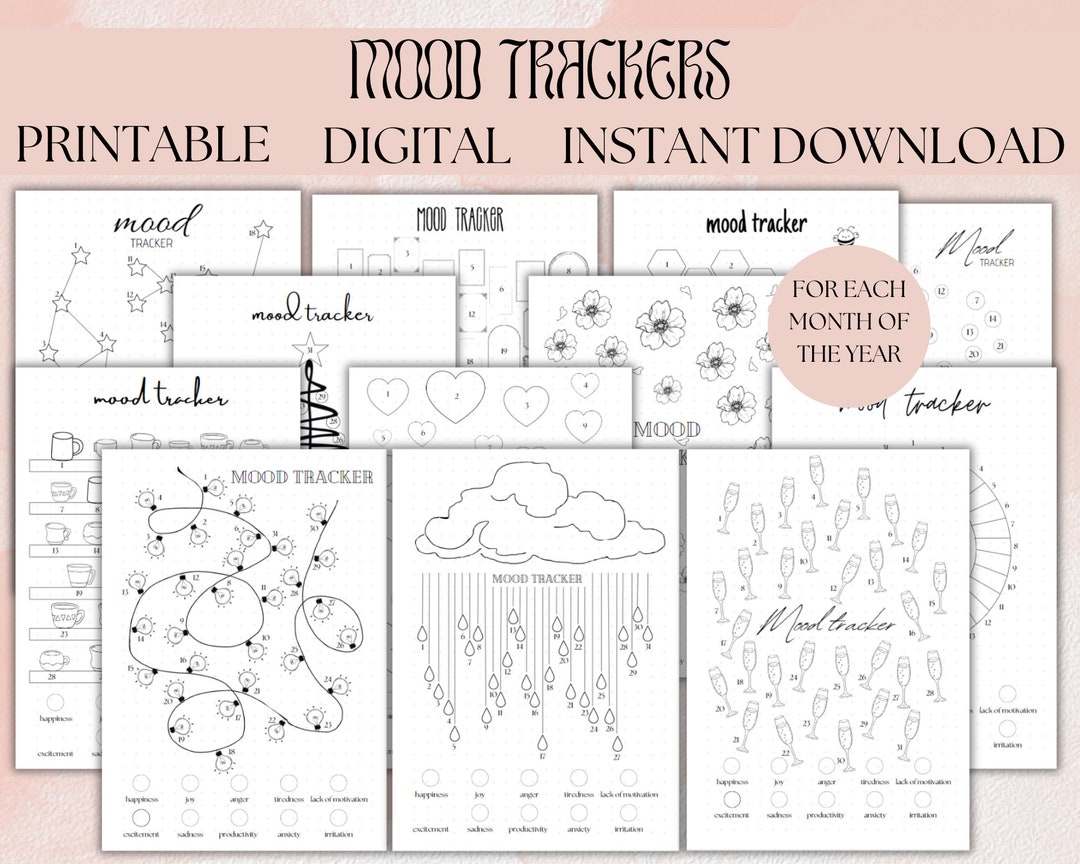 Mood Trackers Printable Kit, Mental Health Tracker, Mood Track Bullet ...