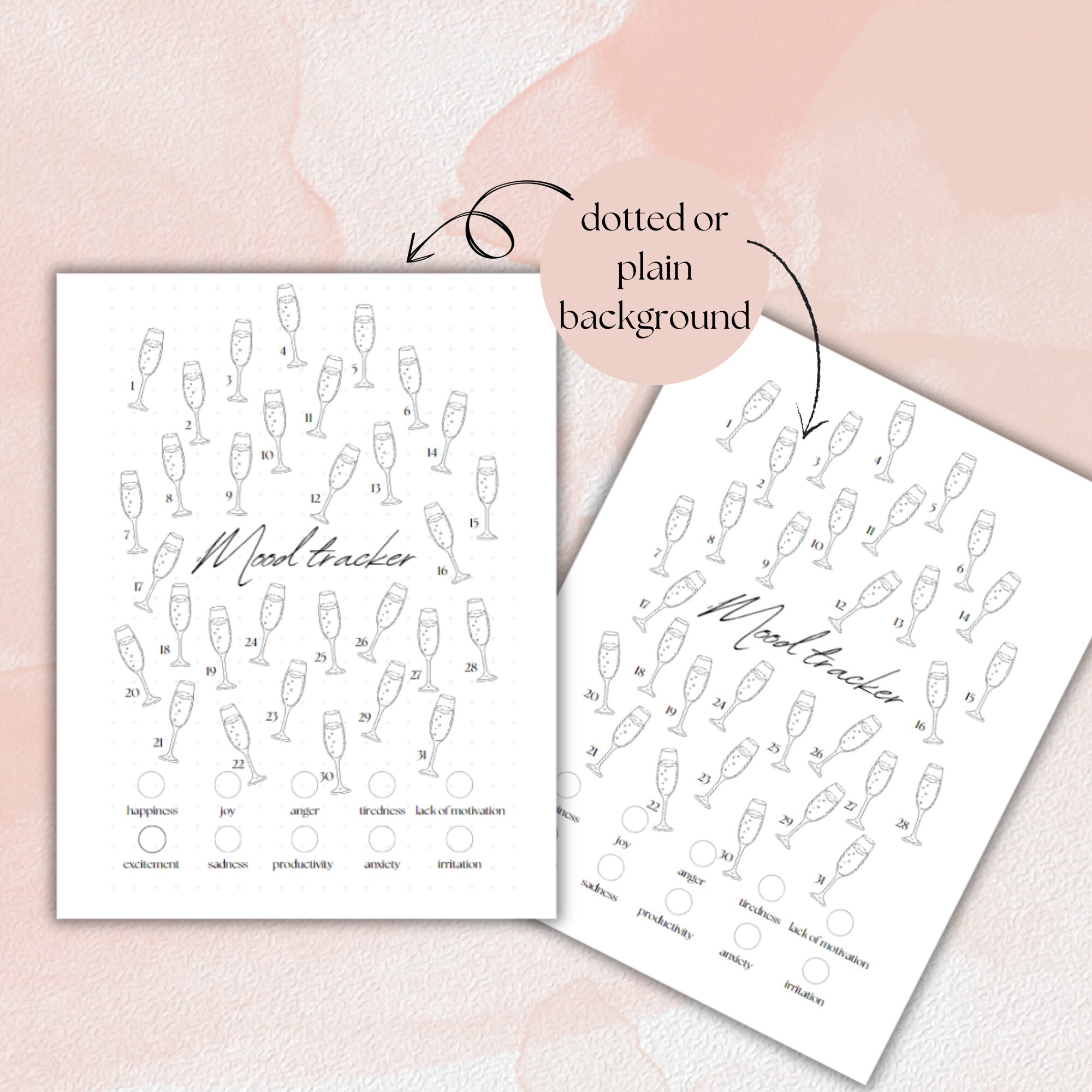 Champagne Mood Tracker Printable, Mental Health Tracker, Mood Track ...