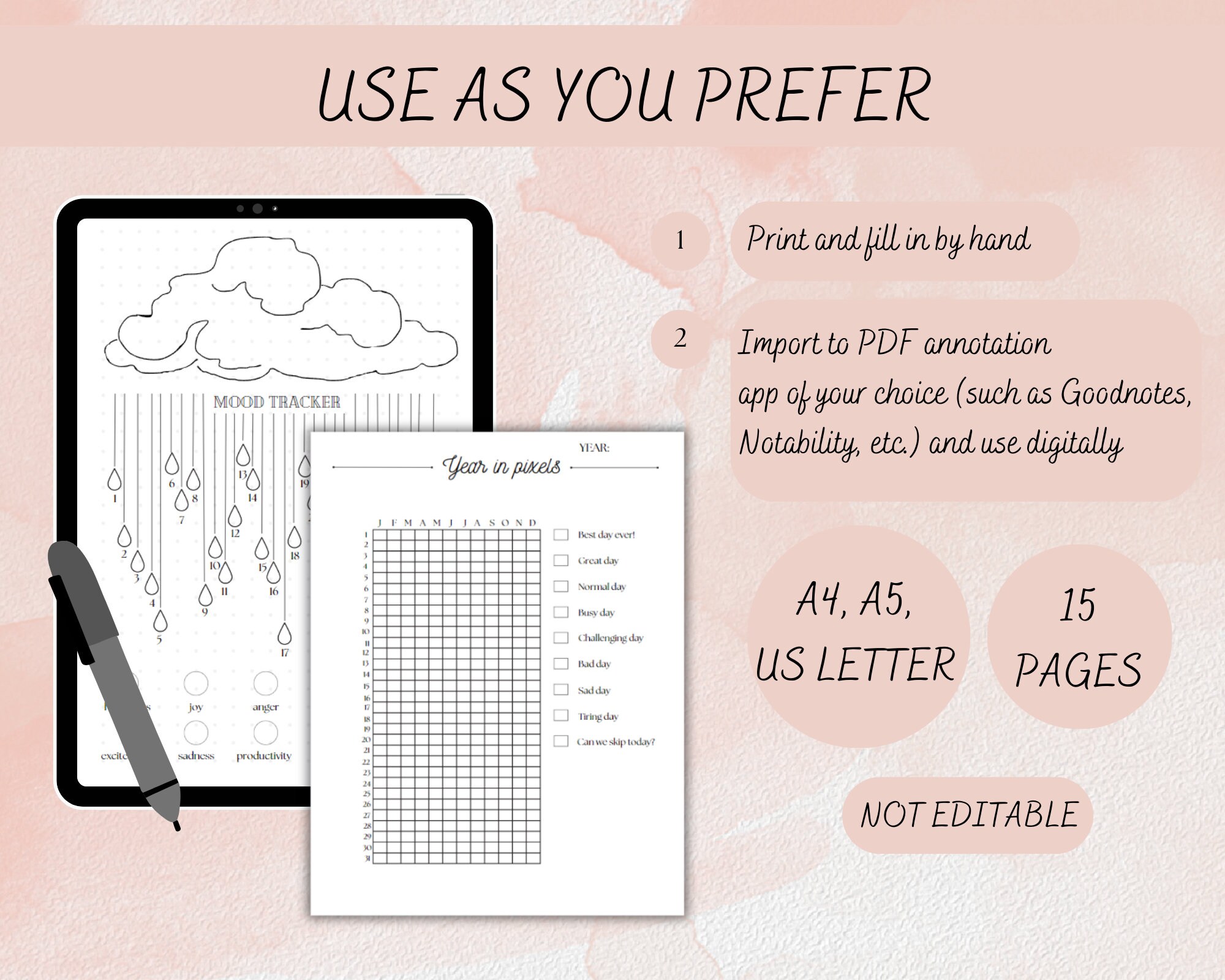 Mood Tracker Pages Bullet Journal Kit Mood Journal Mood Tracker Journal ...