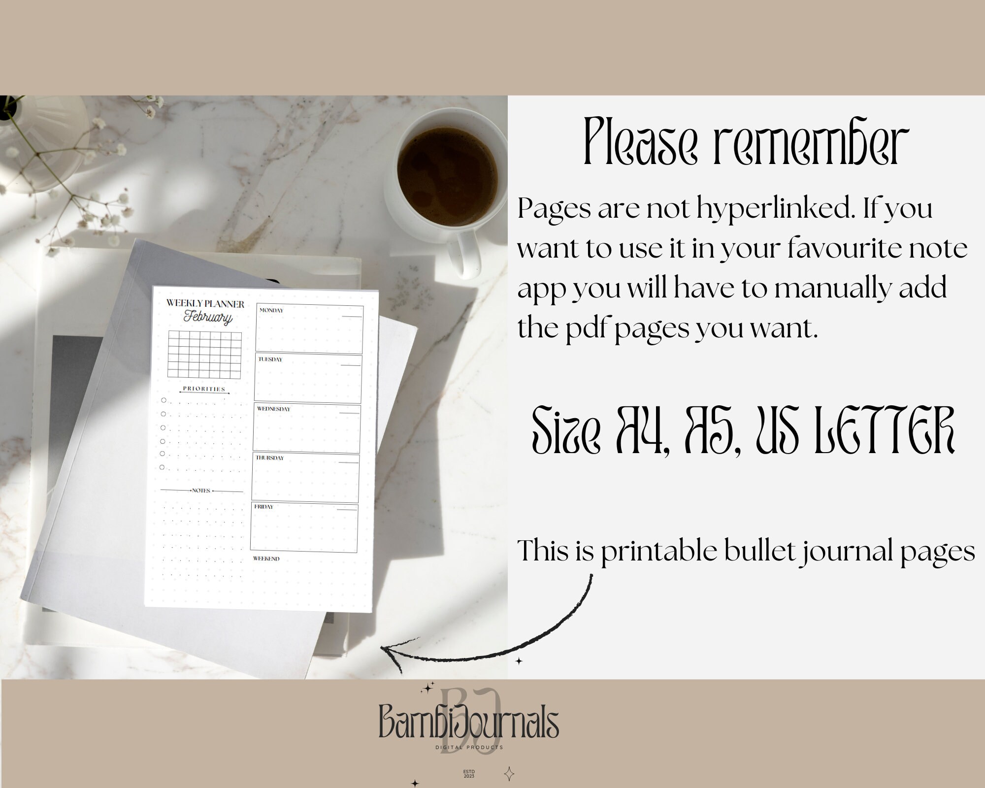 Bullet Journal Printables, Bullet Journal Bundle, Trackers, A4 A5 ...