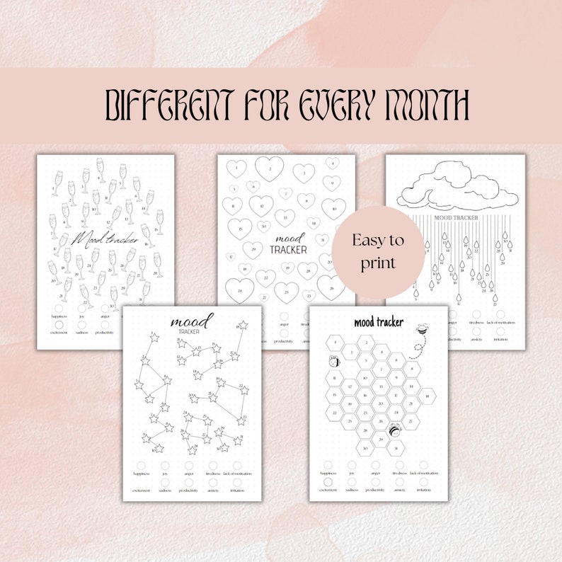 Mood Trackers Printable Kit, Mental Health Tracker, Mood Track Bullet ...