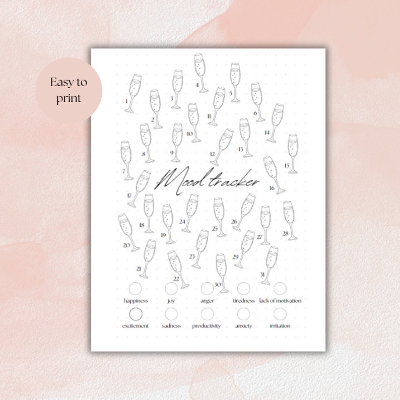 Champagne Mood Tracker Printable, Mental Health Tracker, Mood Track ...