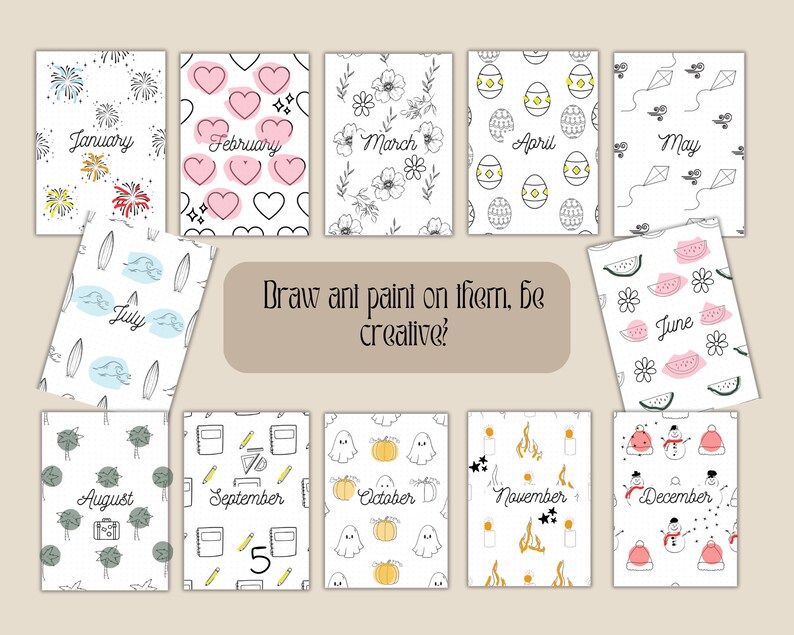 12 Monthly Cover Pages, A5 A4 US Letter Journal Monthly Title Page ...