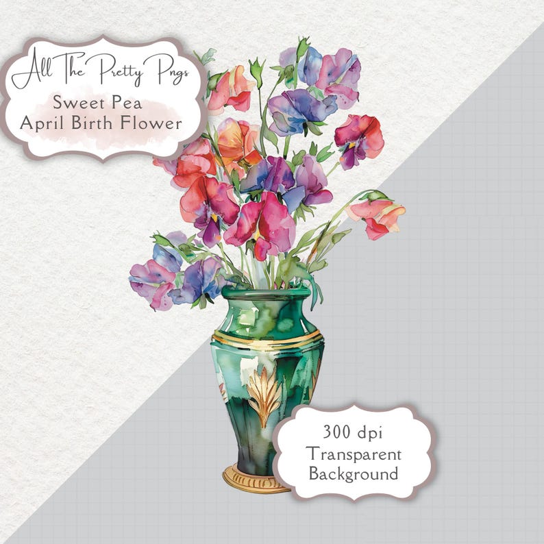 Birth Month Flower April Sweet Pea Pngs Watercolour Birth Flower Sweet ...