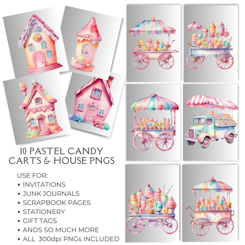 PNG Watercolour Pastel Candy Carts Clipart Bundle Candy Carts Repeat ...
