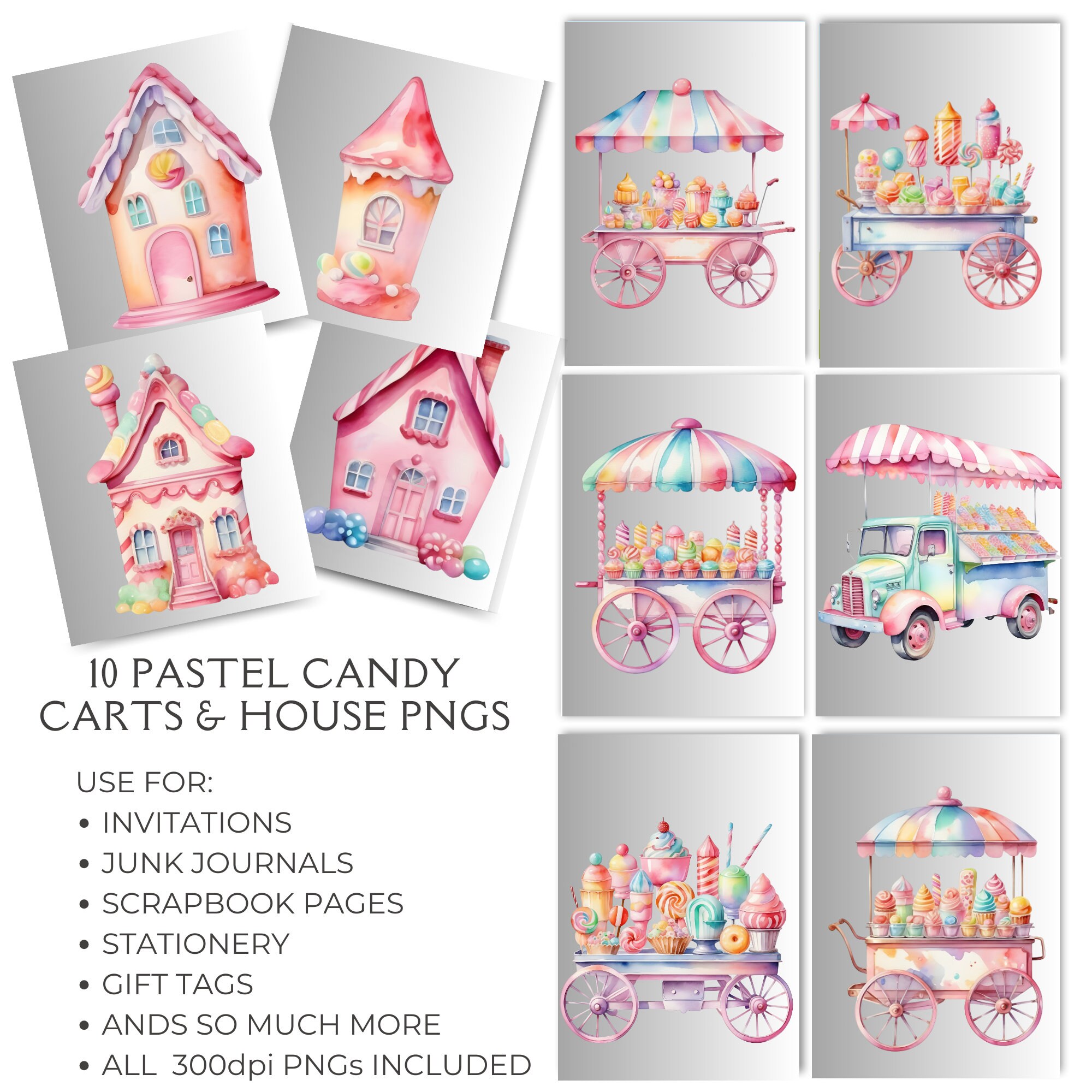 PNG Watercolour Pastel Candy Carts Clipart Bundle Candy Carts Repeat ...