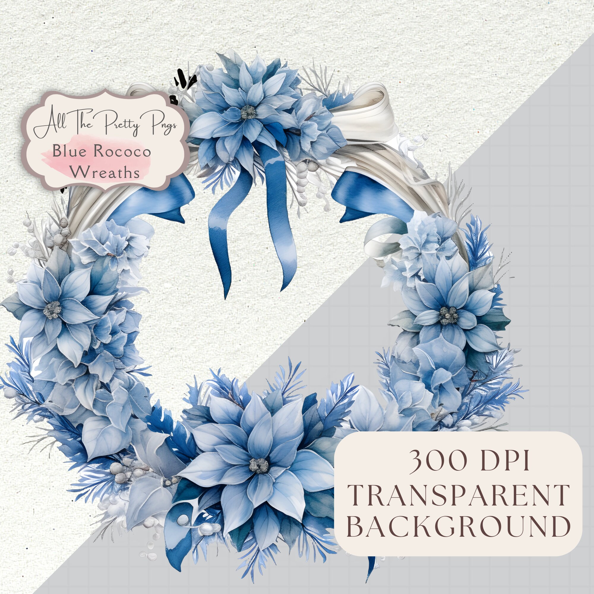Blue Rococo Floral Wreath Clipart Victorian Card Making Scrapbooking ...