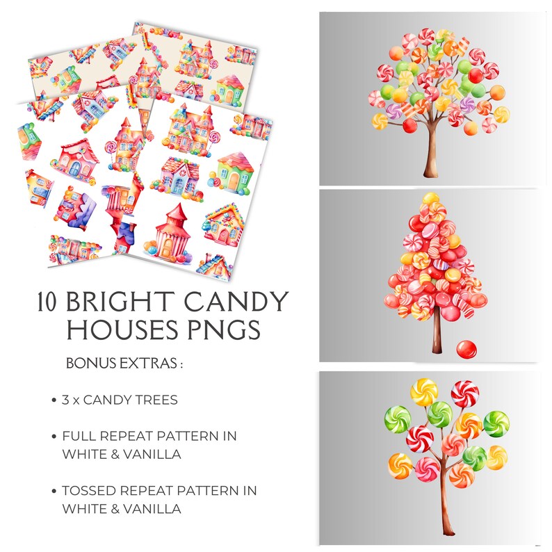 PNG Watercolour Candy House Clipart Bundle Candy House Tree Repeat ...