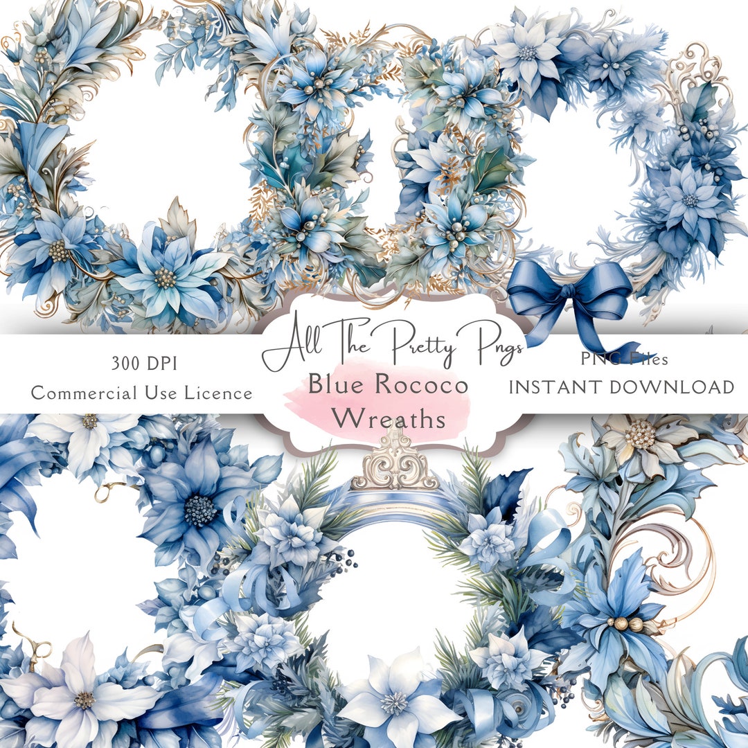 Blue Rococo Floral Wreath Clipart Victorian Card Making Scrapbooking ...