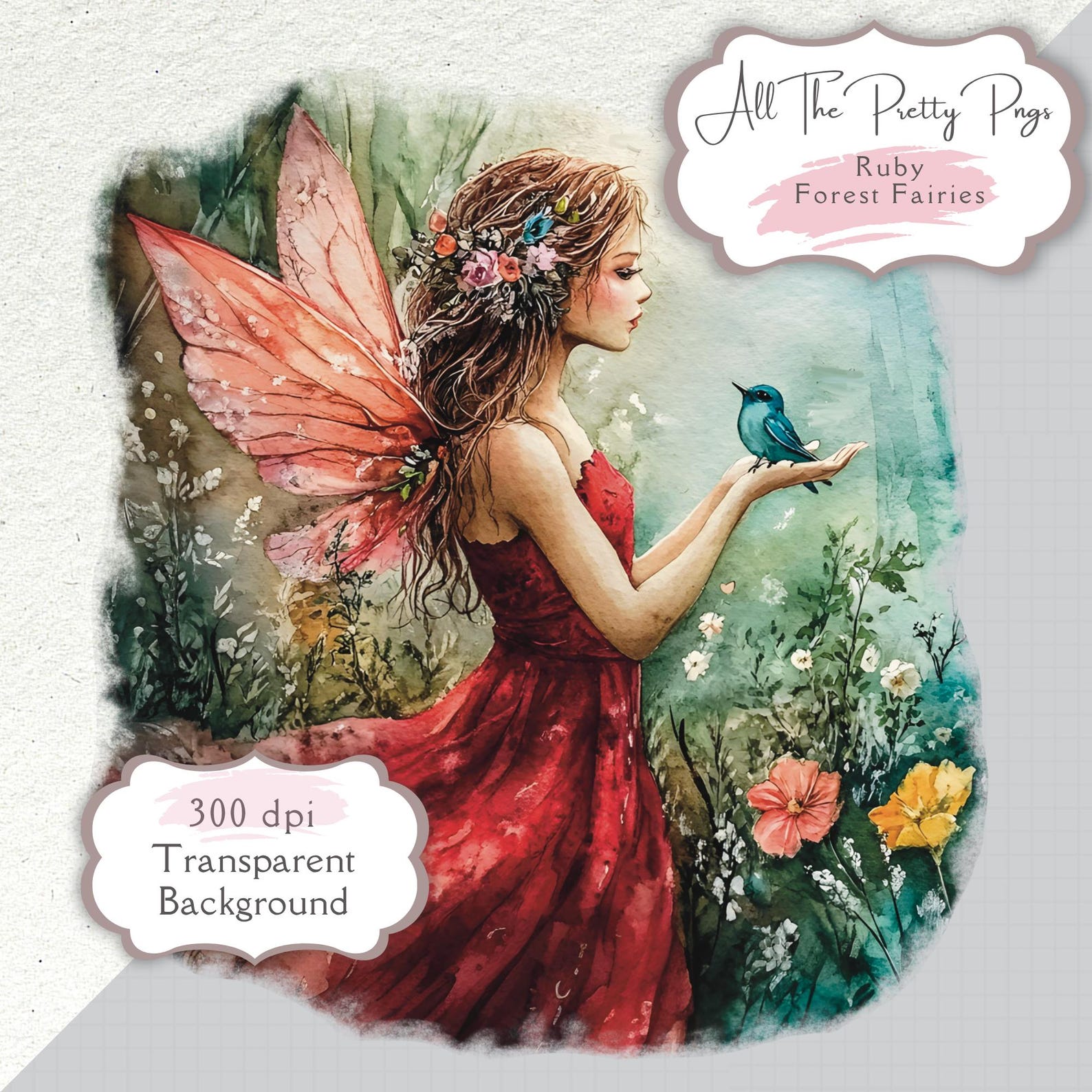 Ruby Red Watercolour Fairy Pngs.clipart Bundle Seamless Repeat Pattern ...